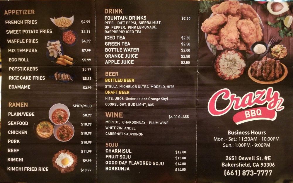 Menu at Crazy BBQ, Bakersfield