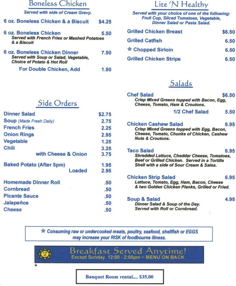 Carta de Crescent Cafe, Sand Springs