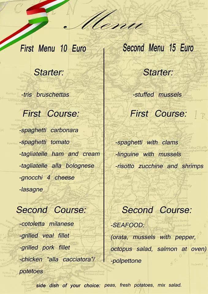 Menu at Food House restaurant, Dublin, 46 Middle Abbey St