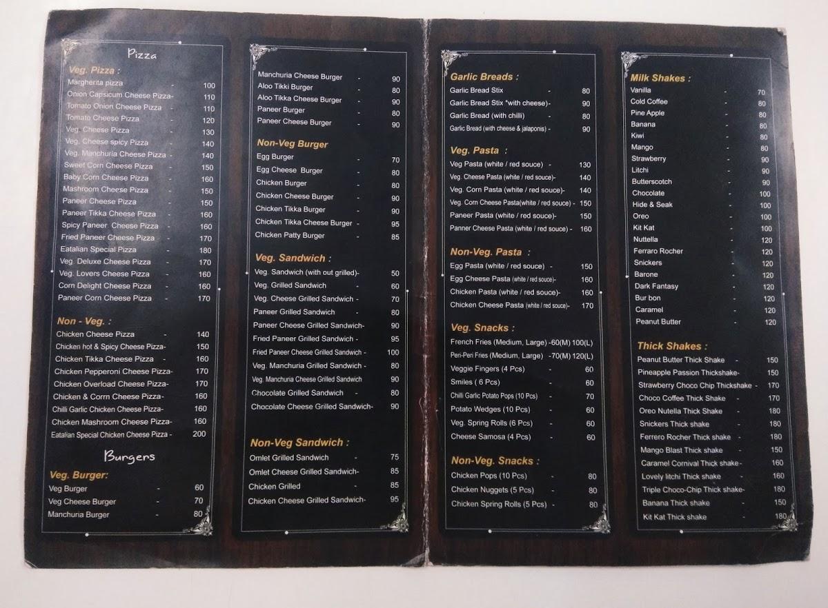 Menu at Eatalian Hub, India