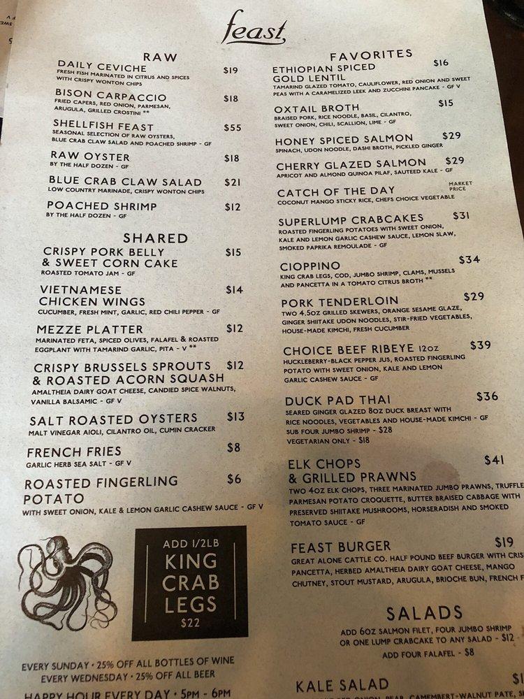 Menu at Feast Raw Bar & Bistro, Bozeman