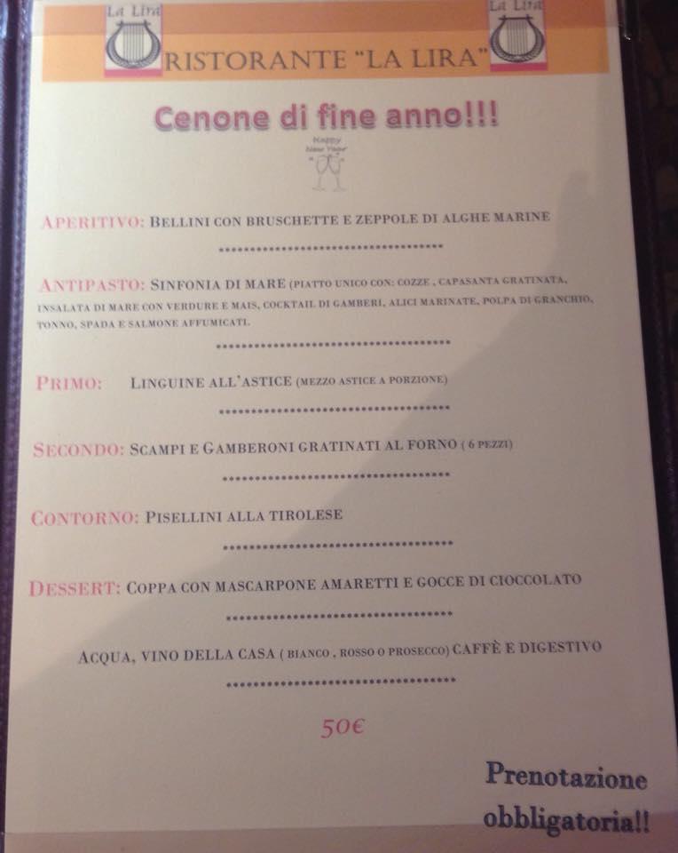 Menu da La Lira ristorante, Lonigo
