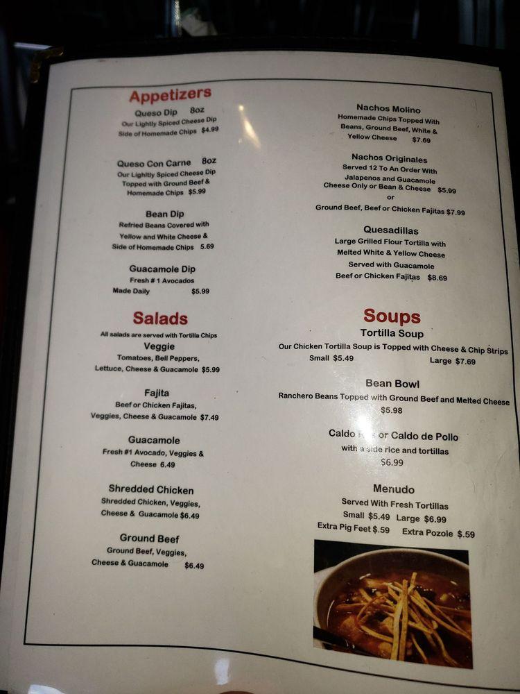 Menu at Molino Rojo Cafe, San Antonio