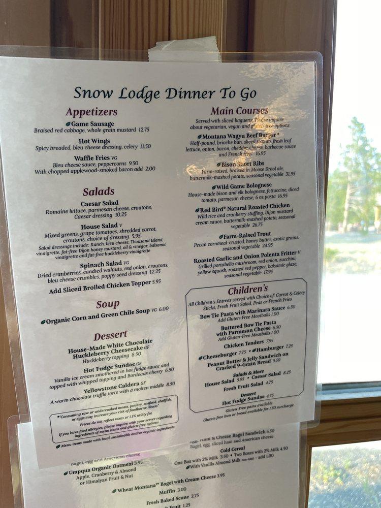 Menu at Old Faithful Snow Lodge Obsidian Dining Room restaurant, USA, 2 ...