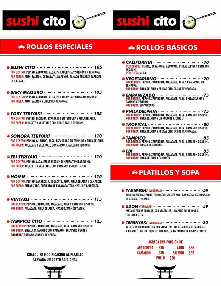 Menu at Sushi Cito restaurant, Autlán