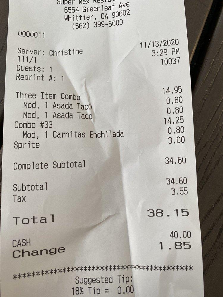 Menu at Super Mex Restaurant & Cantina, Whittier