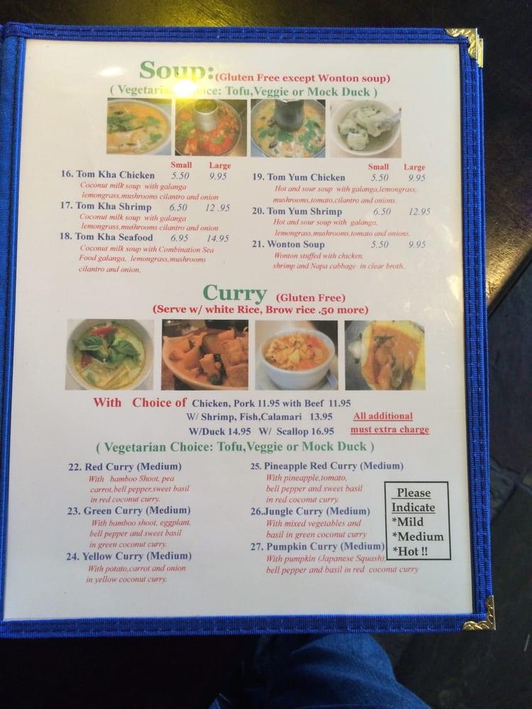 Menu at Thai Elephant restaurant, Morro Bay