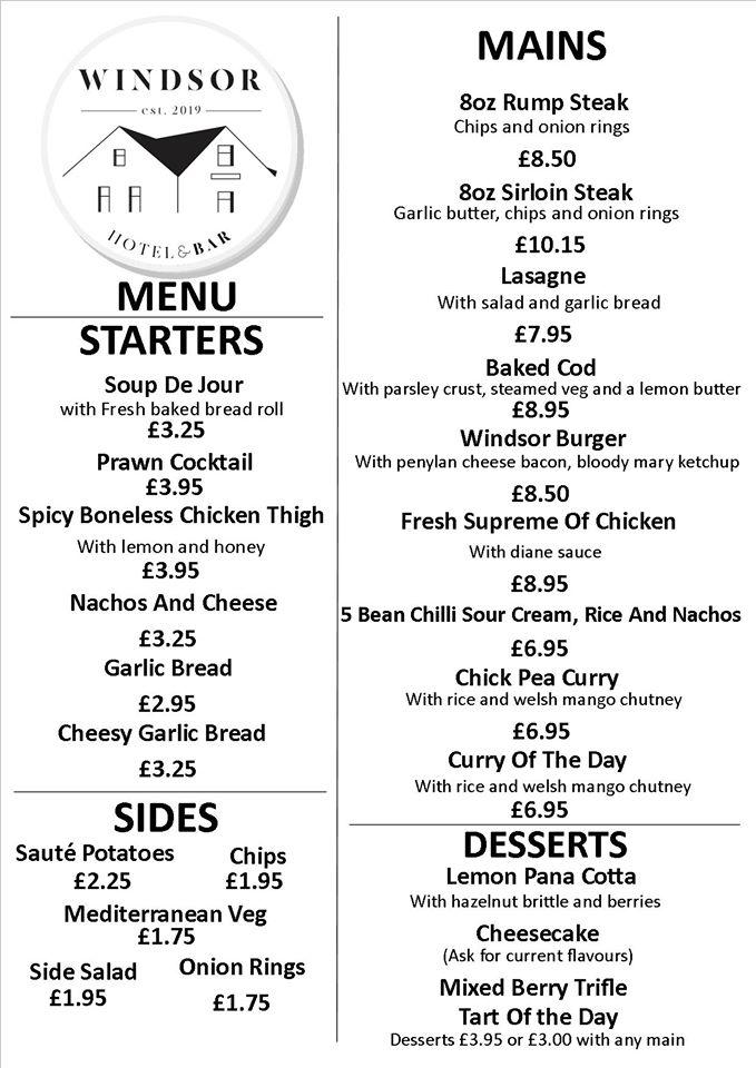 Menu at The New Windsor Hotel & Bar, Aberfan