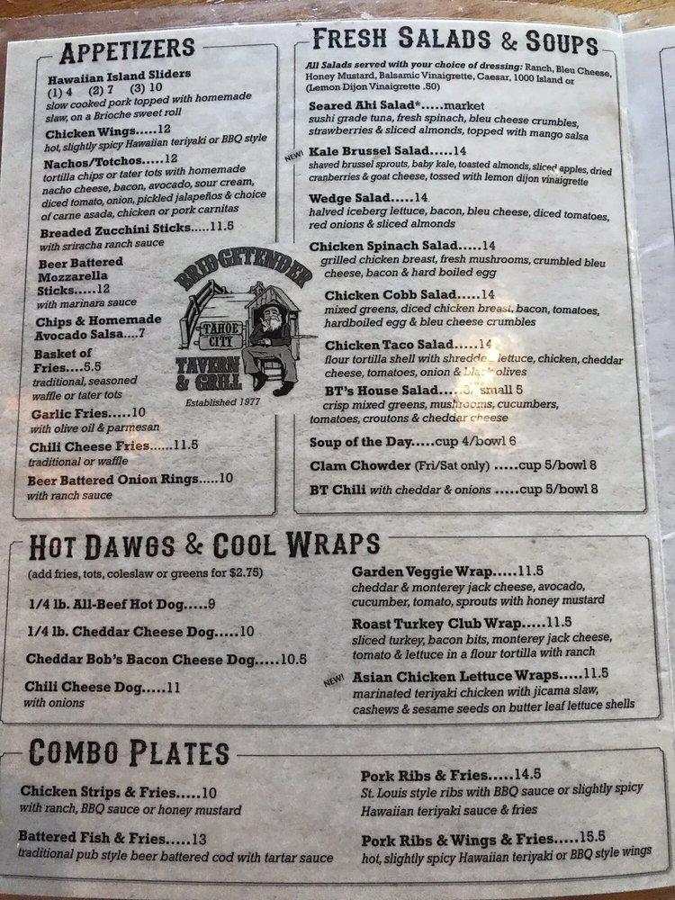 Menu at Bridgetender Tavern and Grill pub & bar, Tahoe City