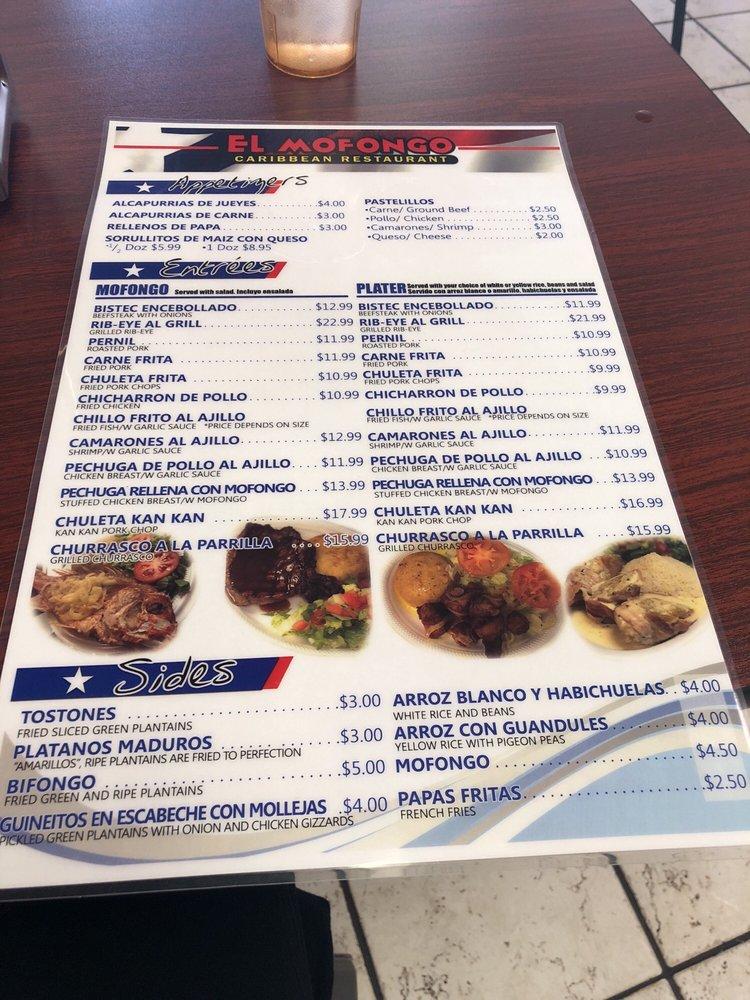 Menu at El Mofongo Restaurant, Arlington