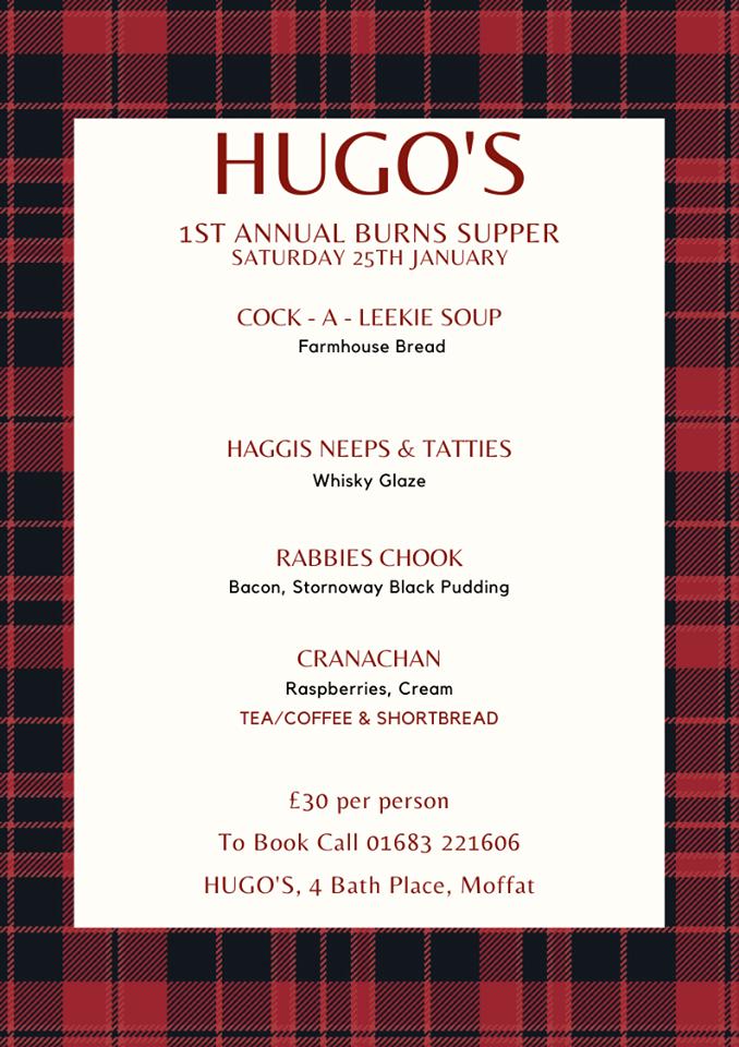 Menu at Hugo's restaurant, Moffat