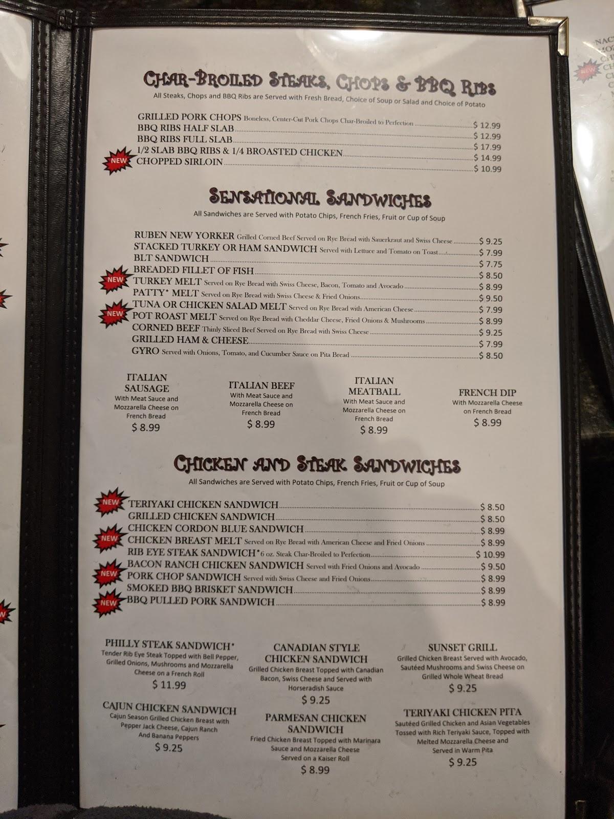Menu at Mickey's Family Grill restaurant, Muskego