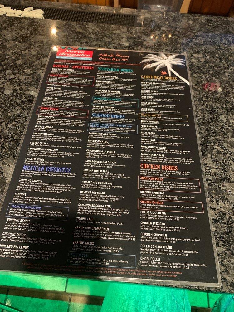 Menu at Nuevo Acapulco Mexican Restaurant, Fairview Park, Lorain Rd