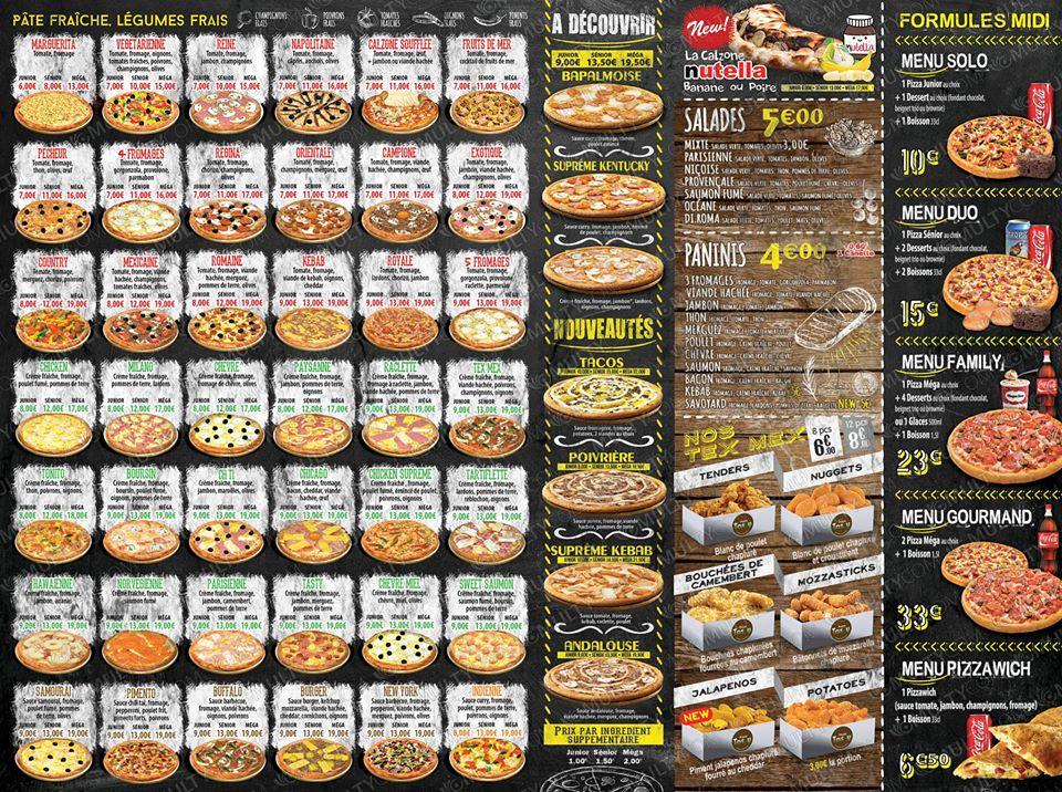 Menu au Pizza tasty restaurant, Bapaume