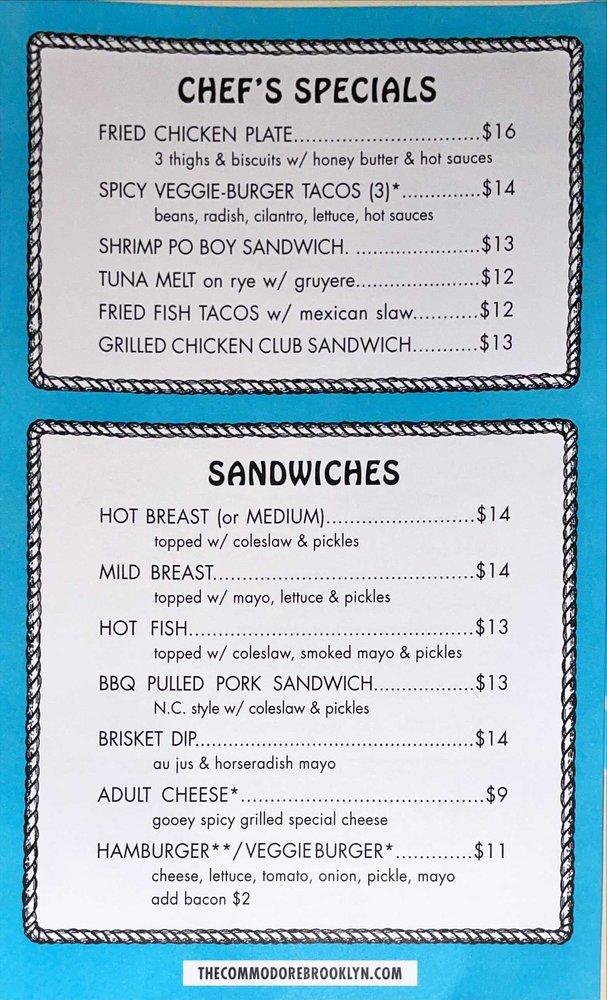 Menu at The Commodore pub & bar, New York City
