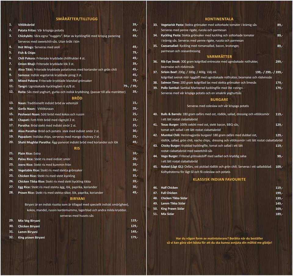 Menu at The Indian Kitchen restaurant, Malmö