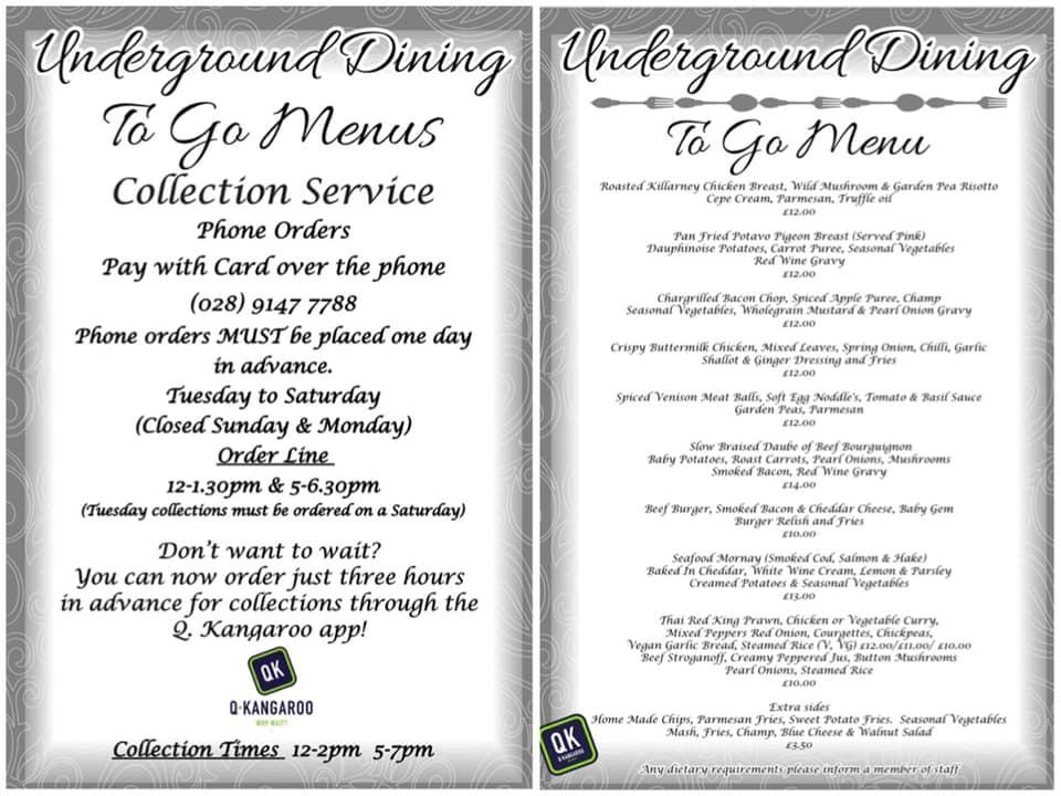 Menu at Underground Dining steakhouse, Bangor