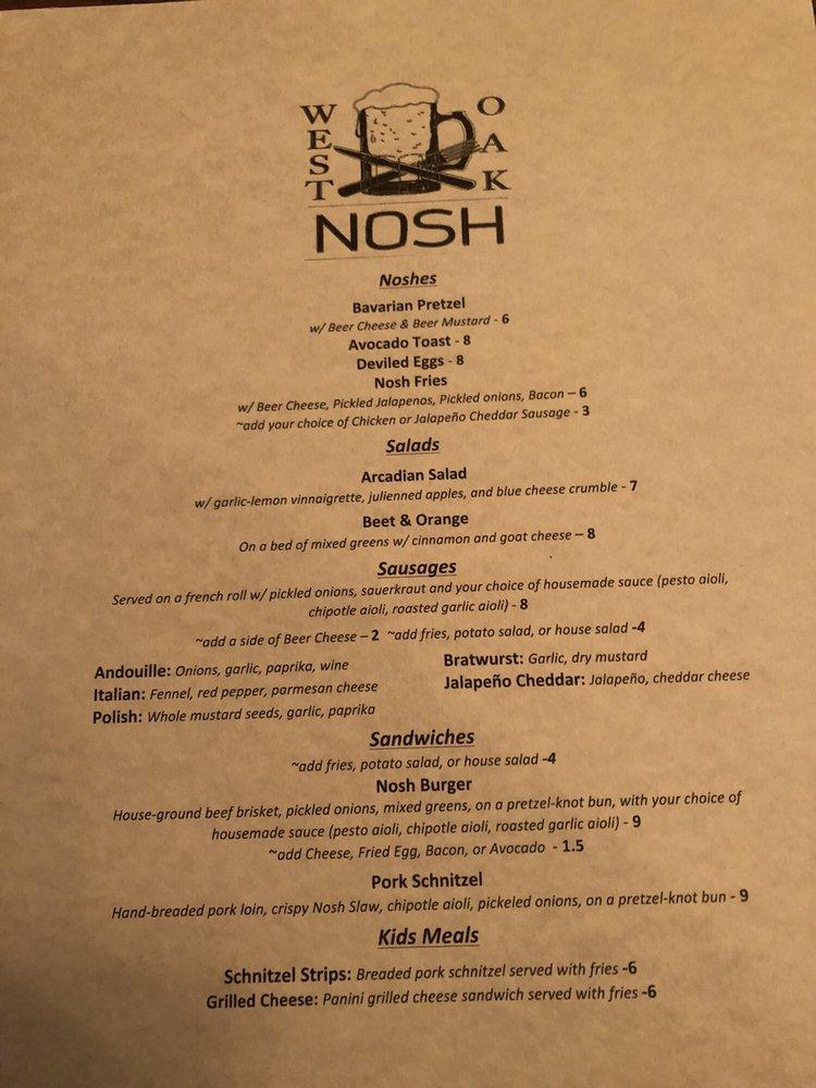 Menu at West Oak Nosh pub & bar, Lodi