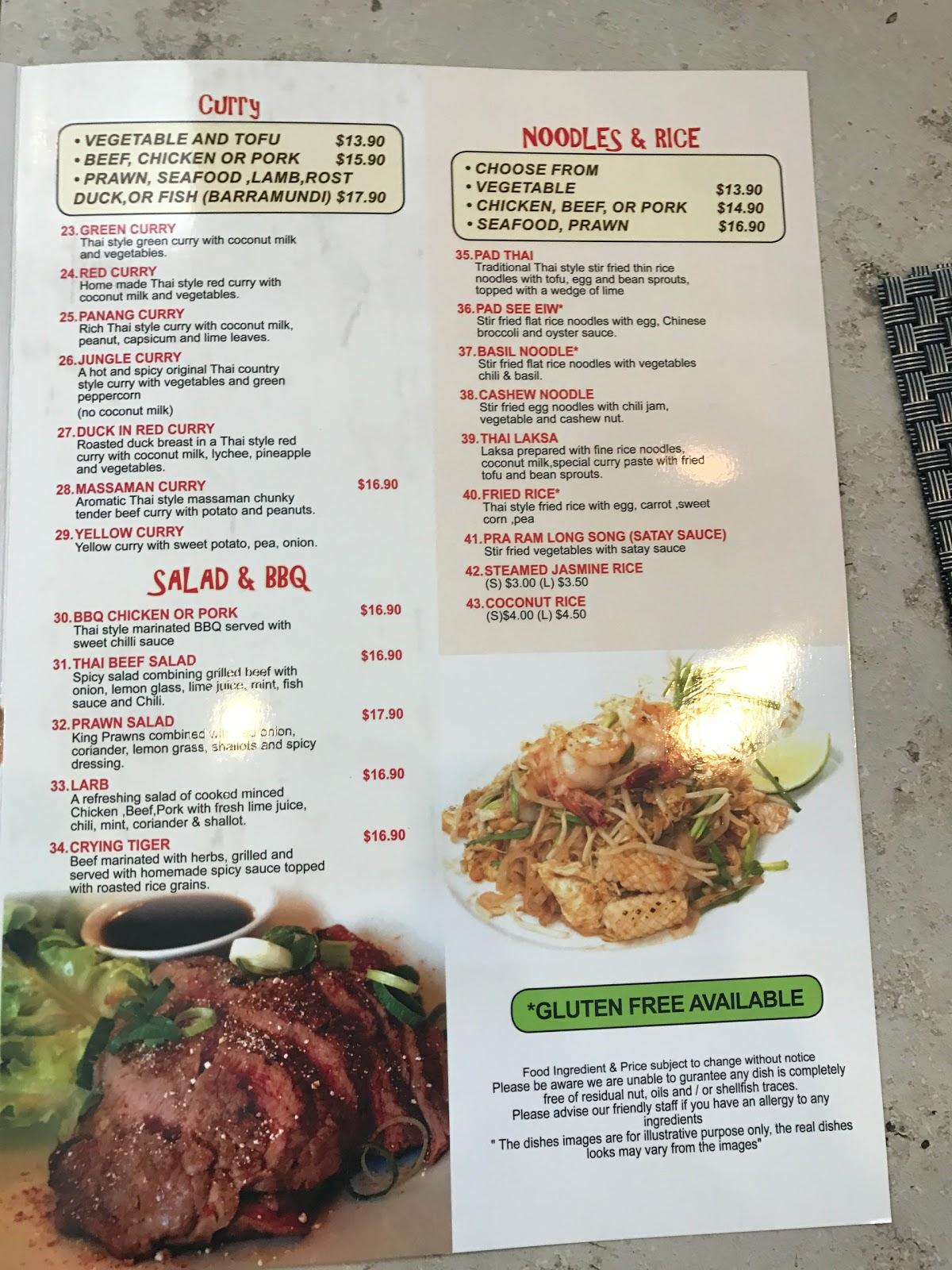 Menu at Amazing Thai restaurant, Dubbo