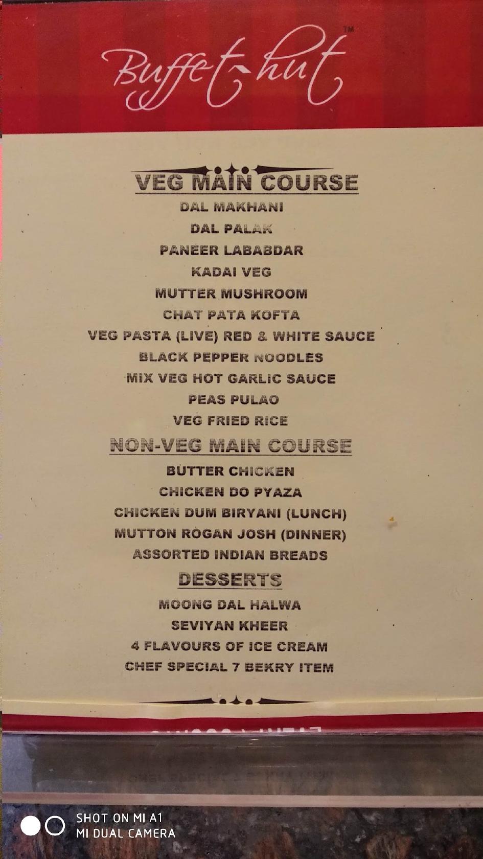Menu at Buffet Hut, Patiala, 8CWR+X54