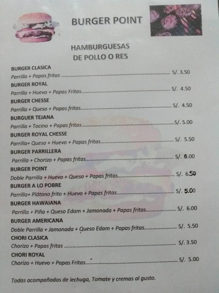 Menu at Burger Point restaurant, Pacasmayo District
