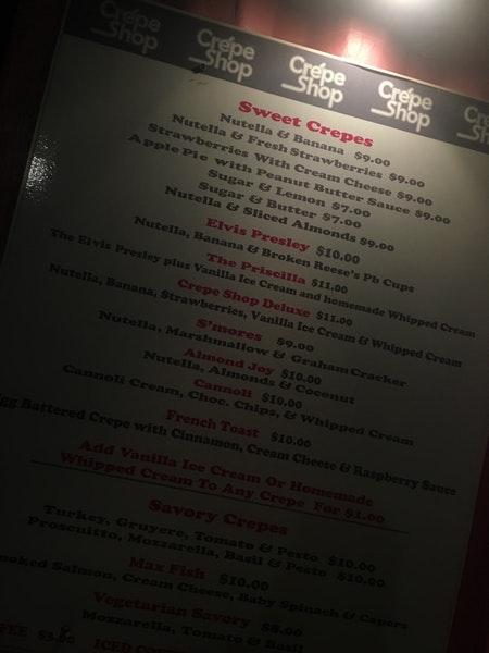 Menu at Crepe Shop desserts, Asbury Park