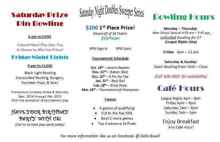 Menu at PINZ, Dell Rapids