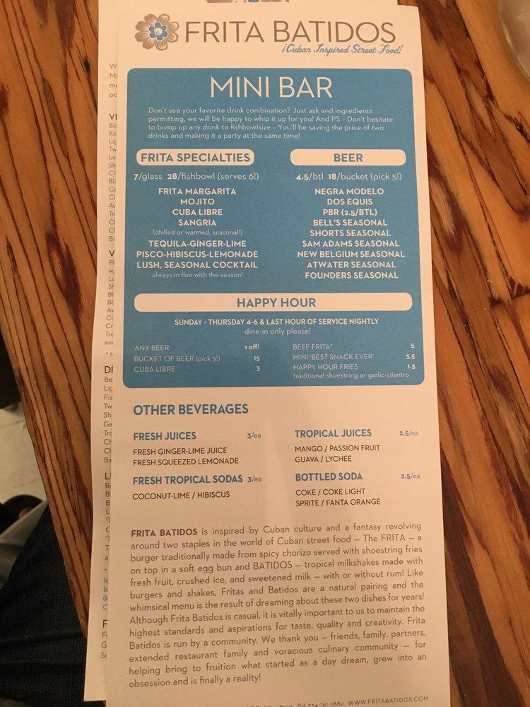 Menu at Frita Batidos Ann Arbor restaurant, Ann Arbor