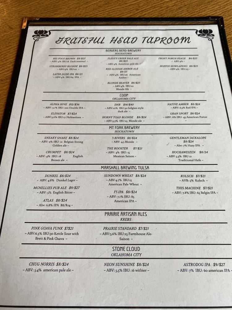 Menu at Grateful Head Pizza Oven & Tap Room pizzeria, Broken Bow