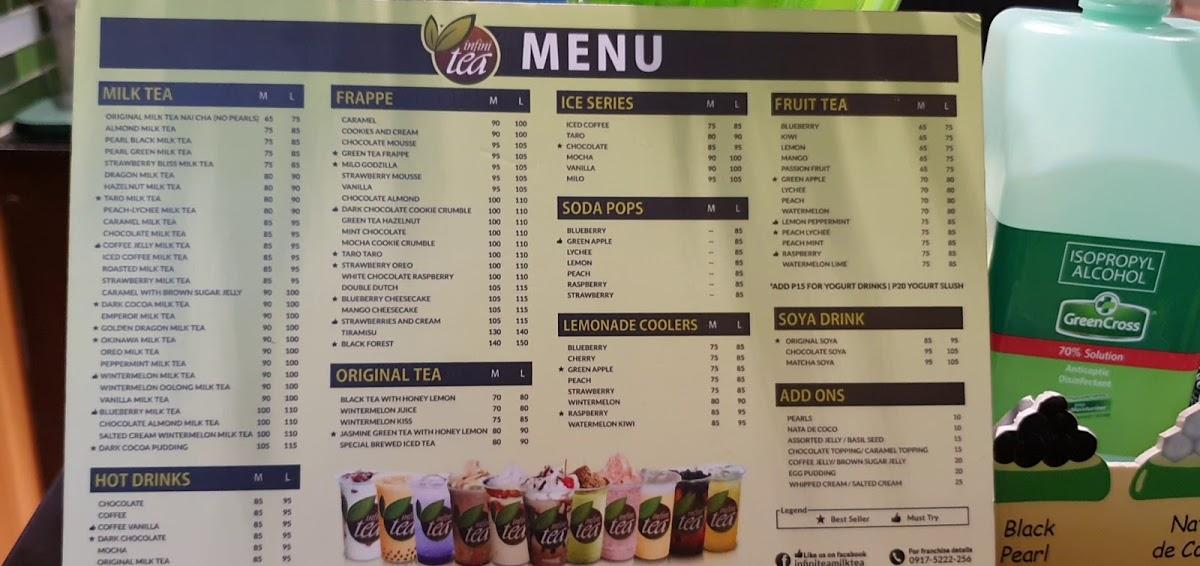 Menu at Infini Tea cafe, Mandaluyong
