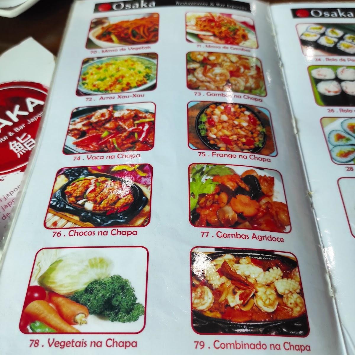 Carta del restaurante Osaka, Monte Gordo