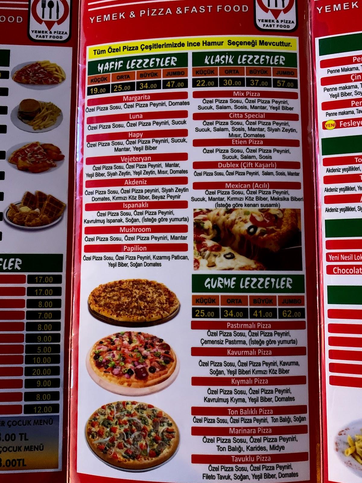 Menu at Pizza Pisa, Akyaka Belediyesi