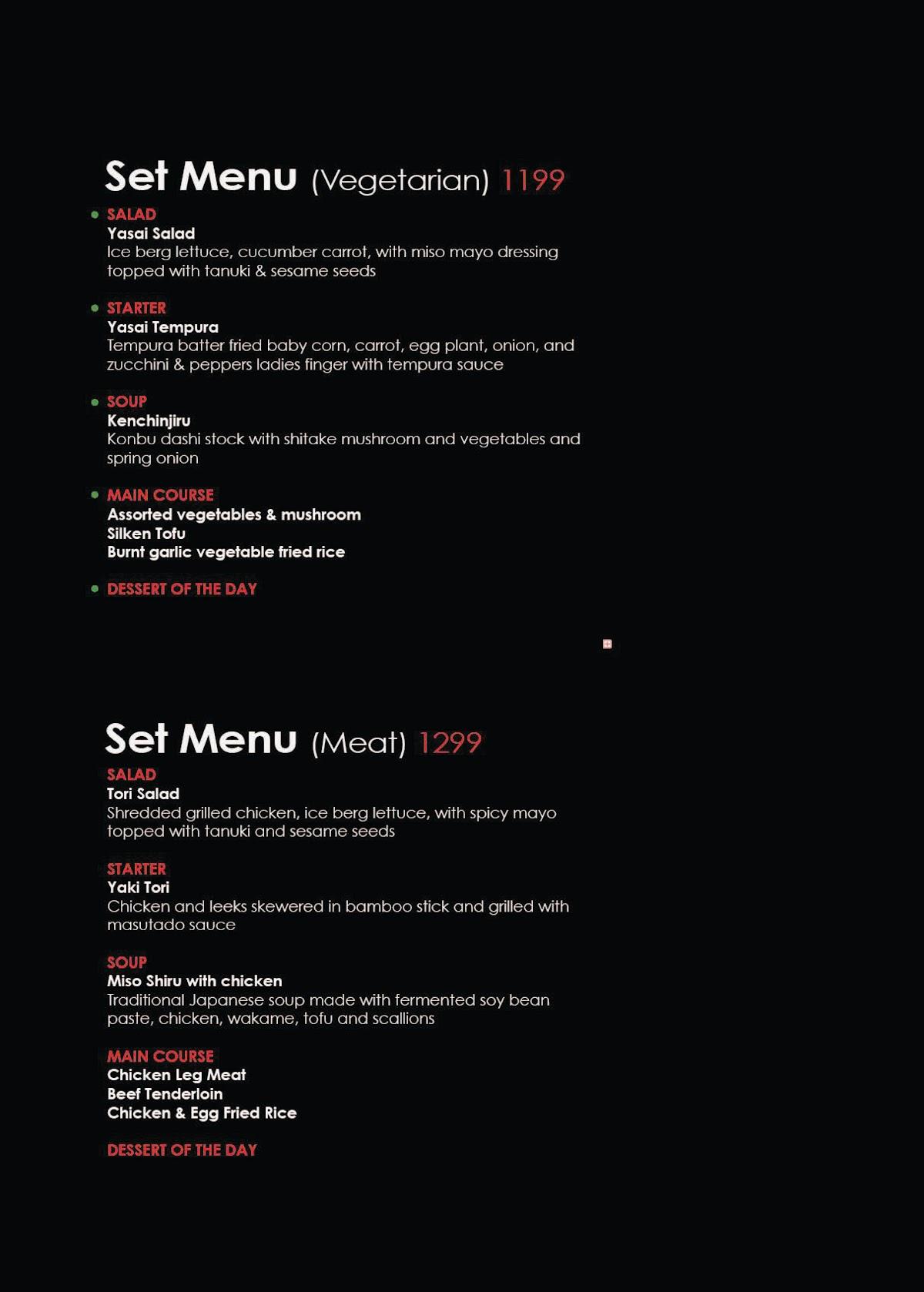 Menu at Teppan, Chennai