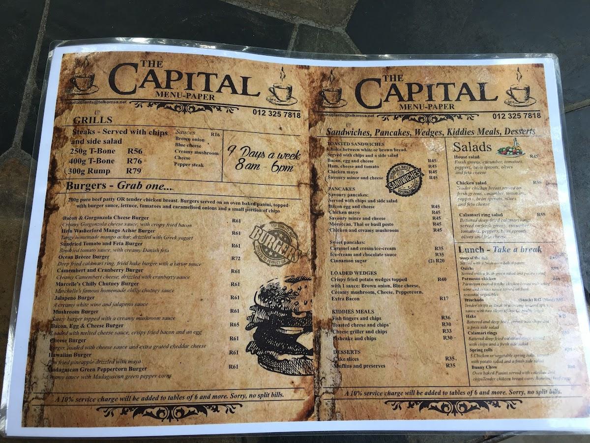 Menu at Coffee@Capital restaurant, Pretoria