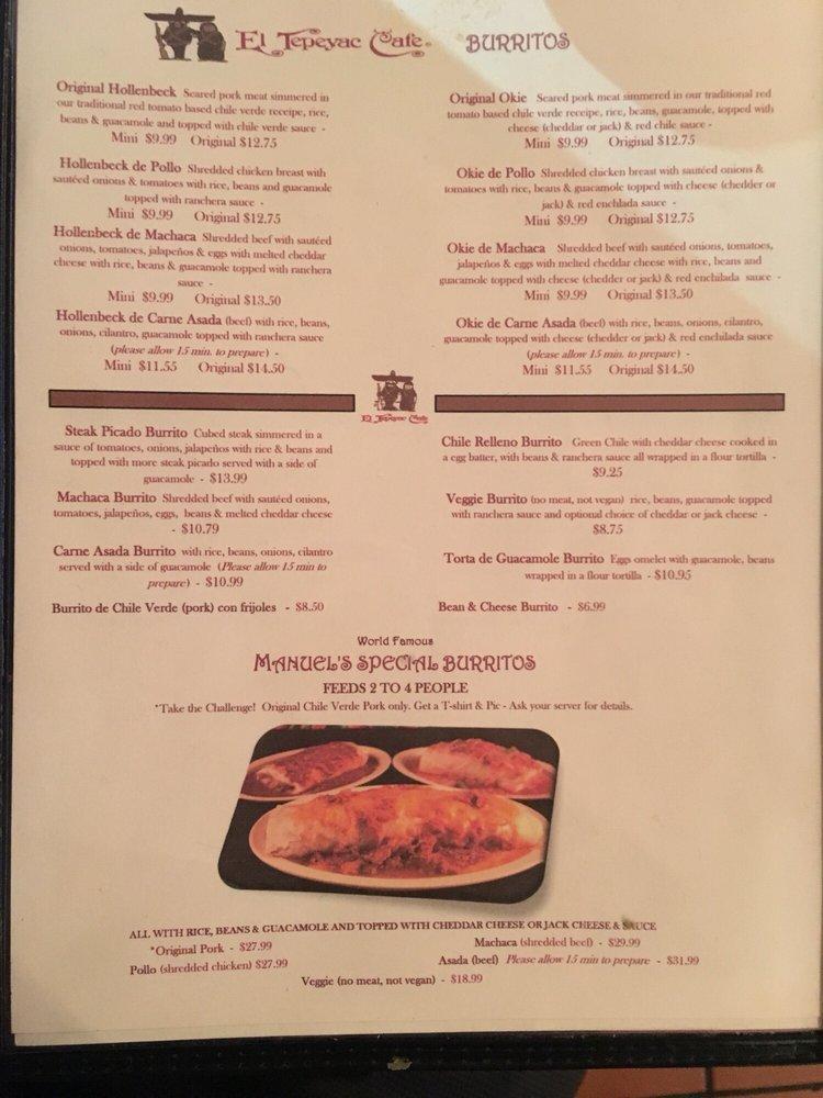 Menu at El Tepeyac Cafe, Los Angeles, 812 N Evergreen Ave