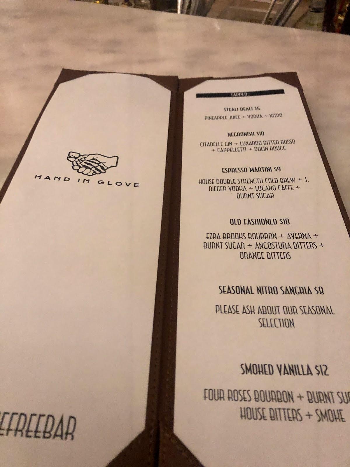 Menu at Hand in Glove pub & bar, Lee's Summit