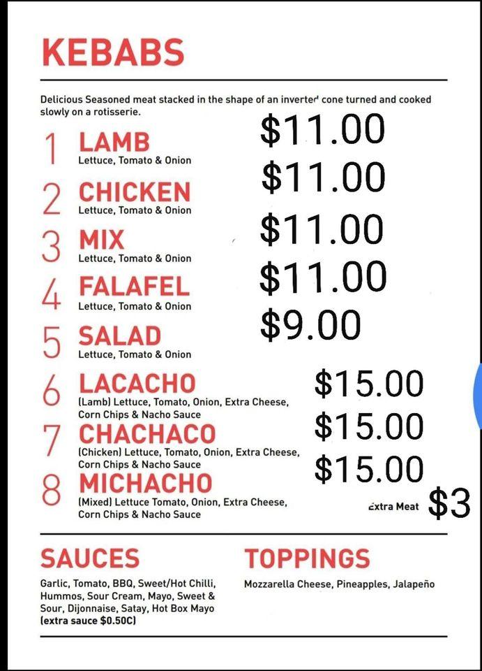 Menu at Hot Box Kebabs fast food, Horsham