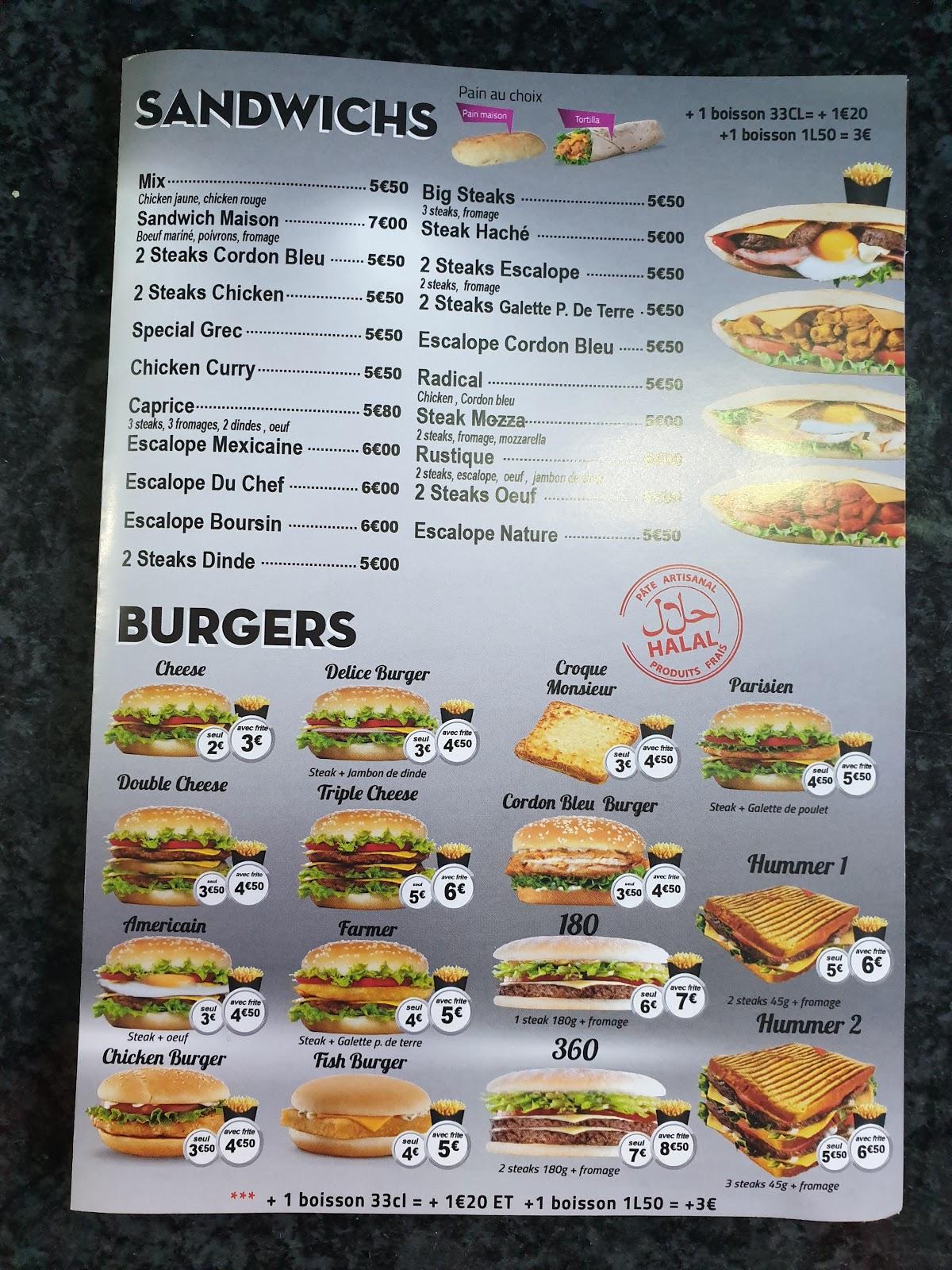 Menu at Le Caprice restaurant, Drancy