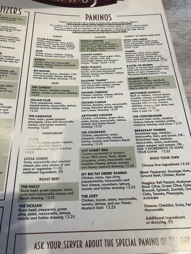 Menu at Panino's pub & bar, Shoreview