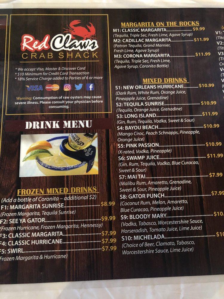 Menu at Red Claws Crab Shack pub & bar, Dallas