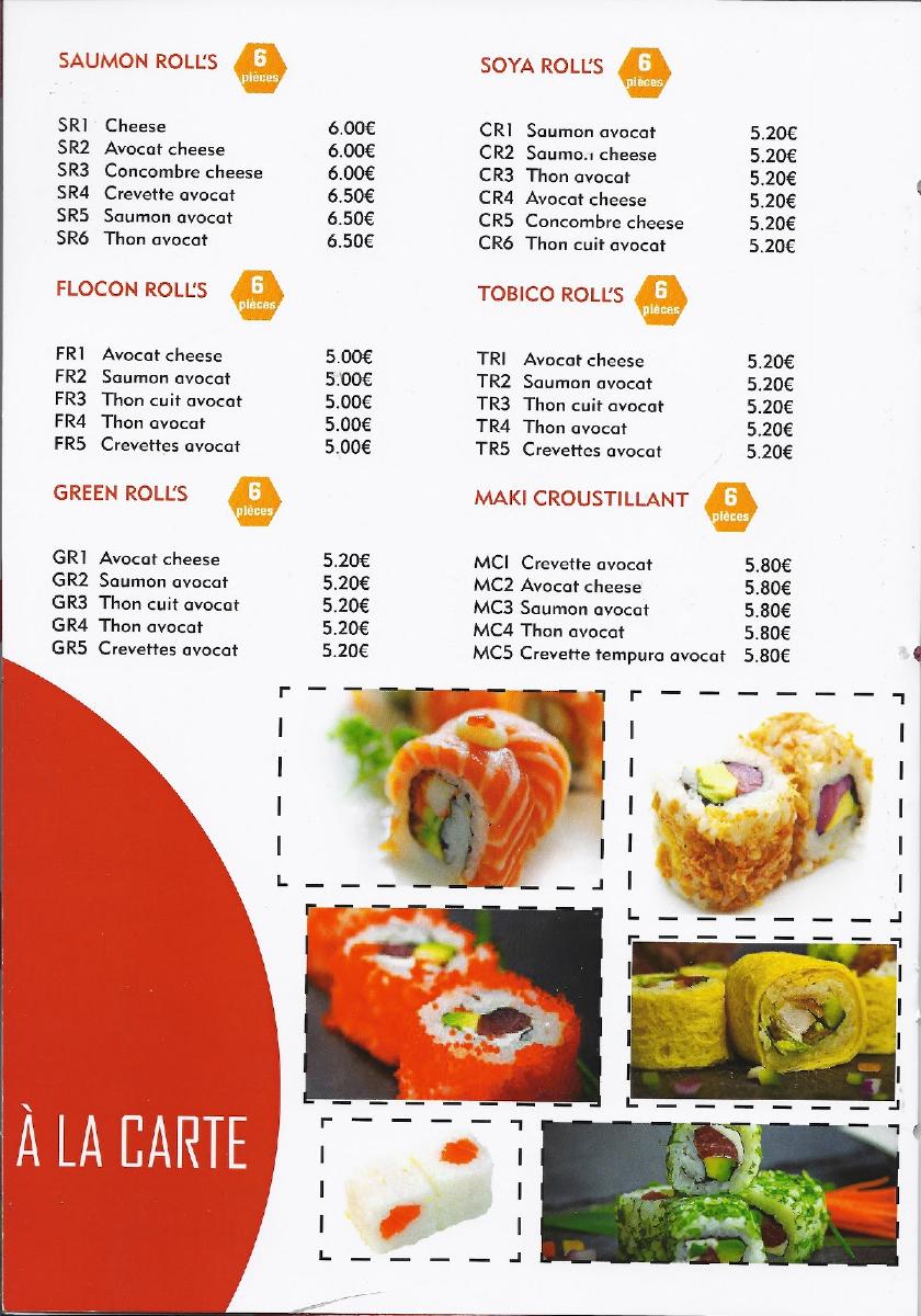 Menu at Saga Sushi restaurant, Vincennes