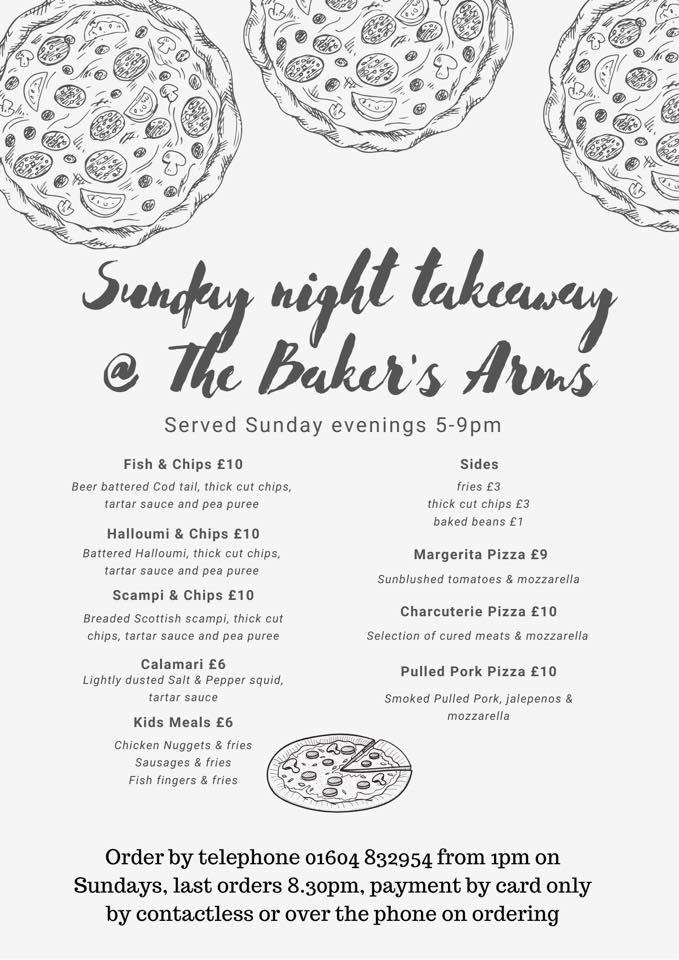 Menu at The Bakers Arms Bugbrooke pub & bar, Bugbrooke
