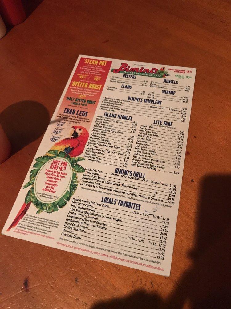 Menu at Bimini's Oyster Bar & Seafood Market - MYRTLE BEACH, Myrtle Beach