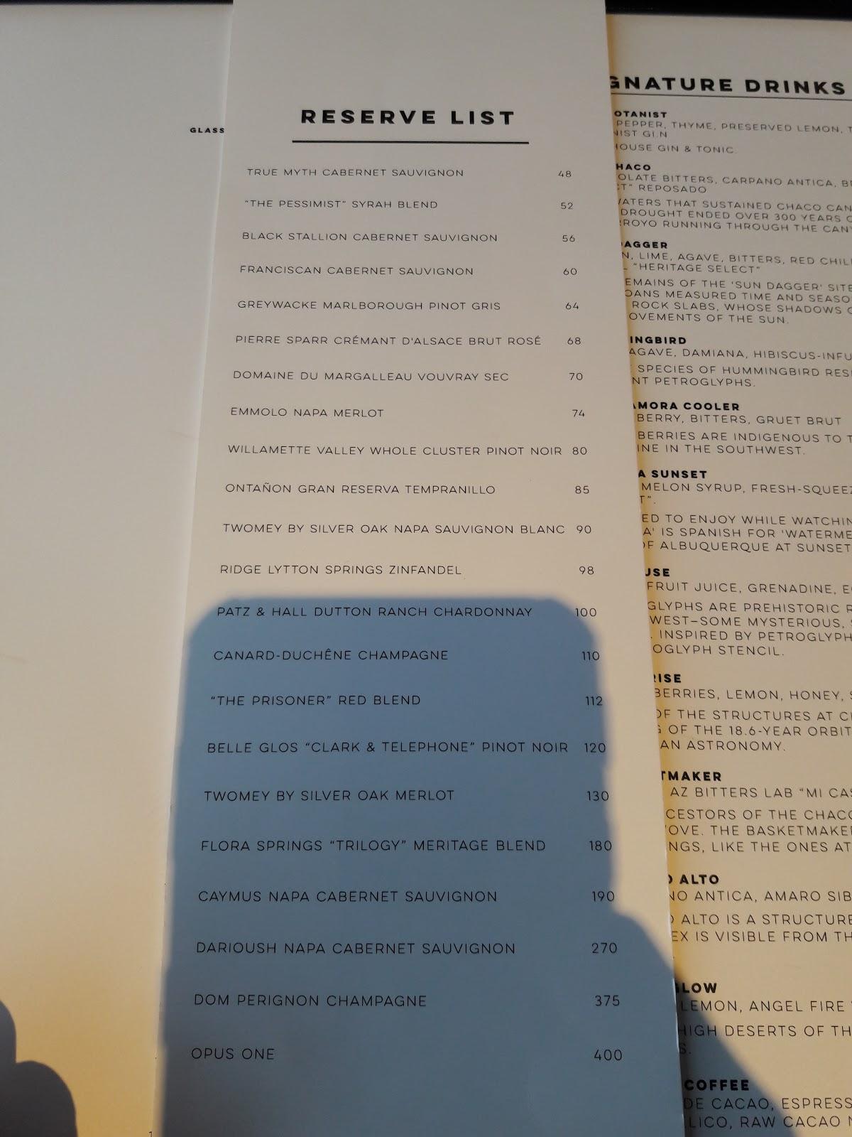 Menu at Level 5 pub & bar, Albuquerque