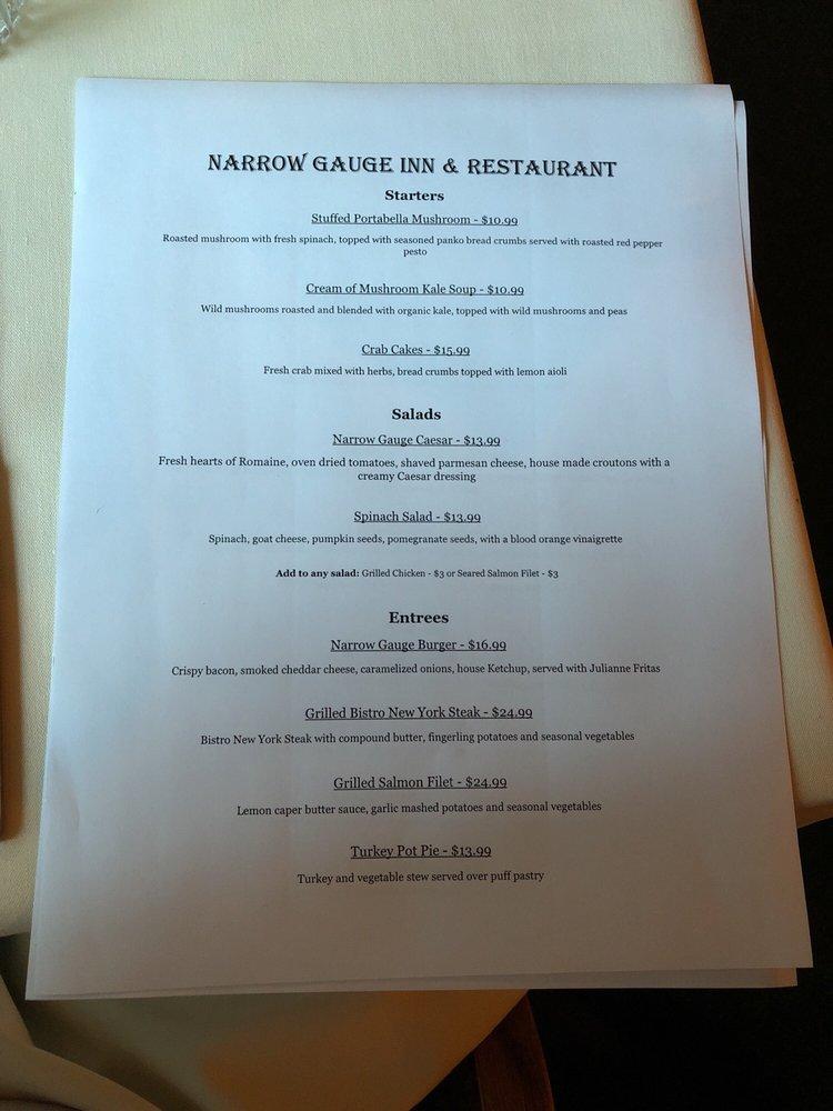 Menu at Buffalo Bar at Narrow Gauge Inn, Fish Camp