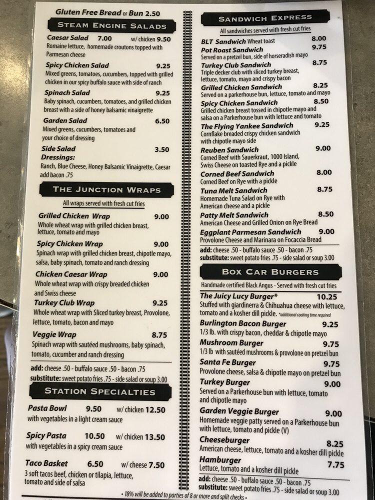 Menu at The Junction Diner - The Train Restaurant, Forest Park