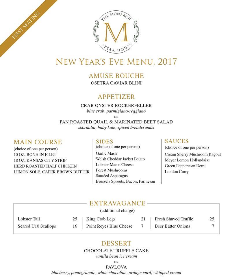 Menu at The Monarch steakhouse, Aspen