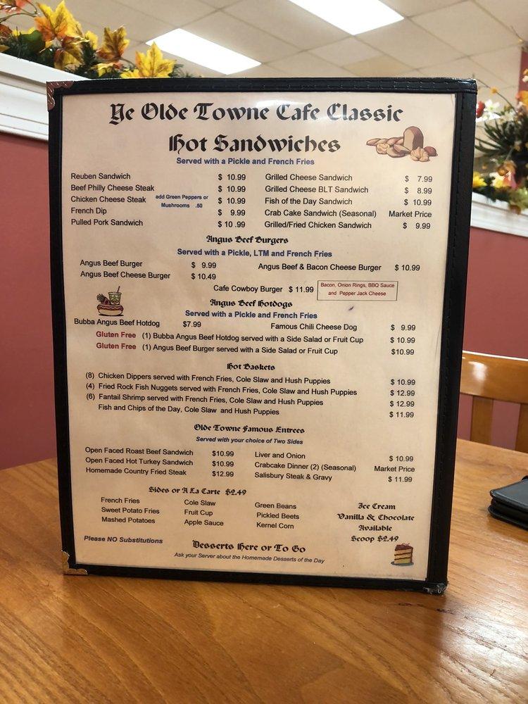 Menu at Ye Olde Towne Cafe, Leonardtown