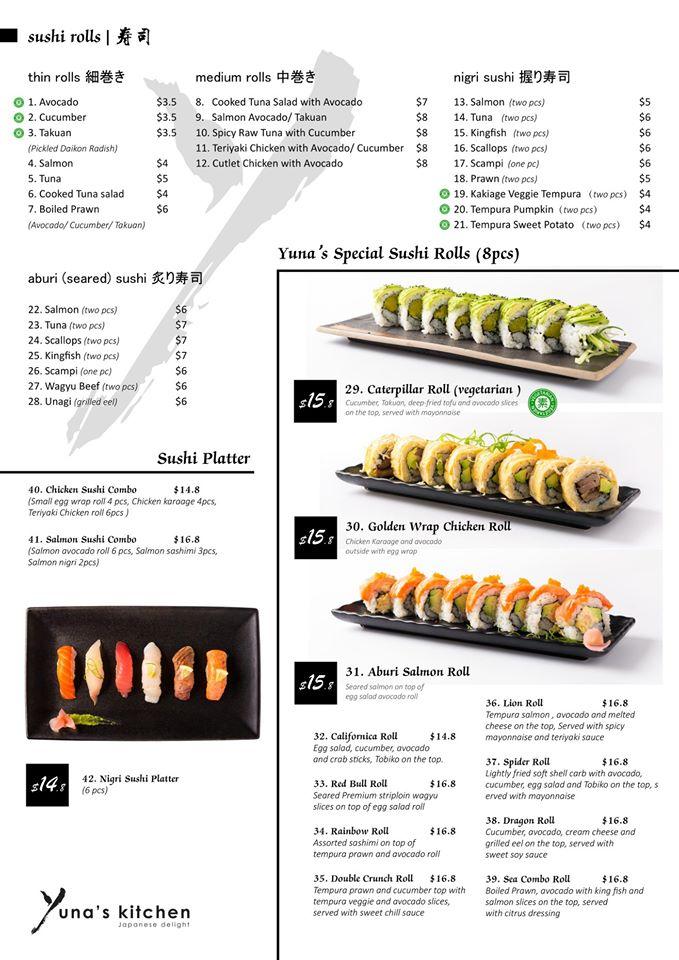 Menu at Yuna's Kitchen restaurant, Sherwood