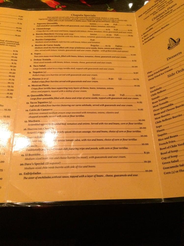 Menu at Chapala Café restaurant, Eureka, 201 2nd St